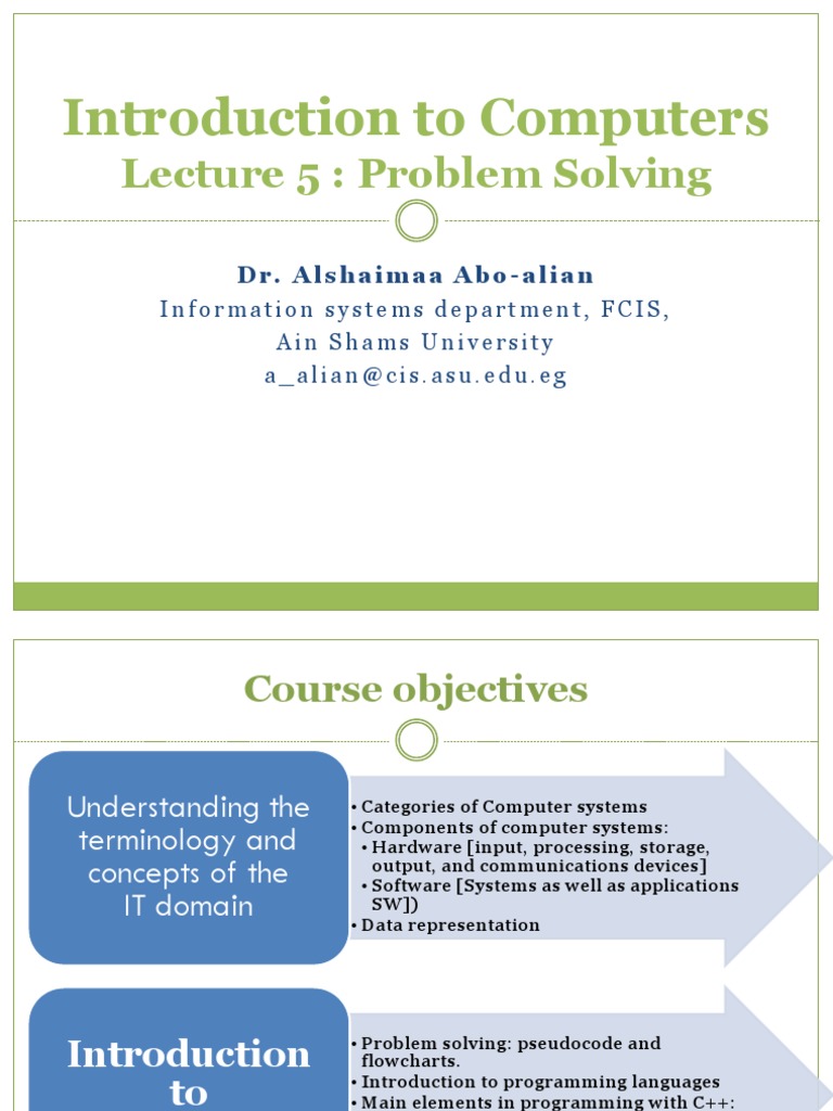 Lec 5 - Problem Solving I DR El Shimaa | PDF | Algorithms | Computer Programming