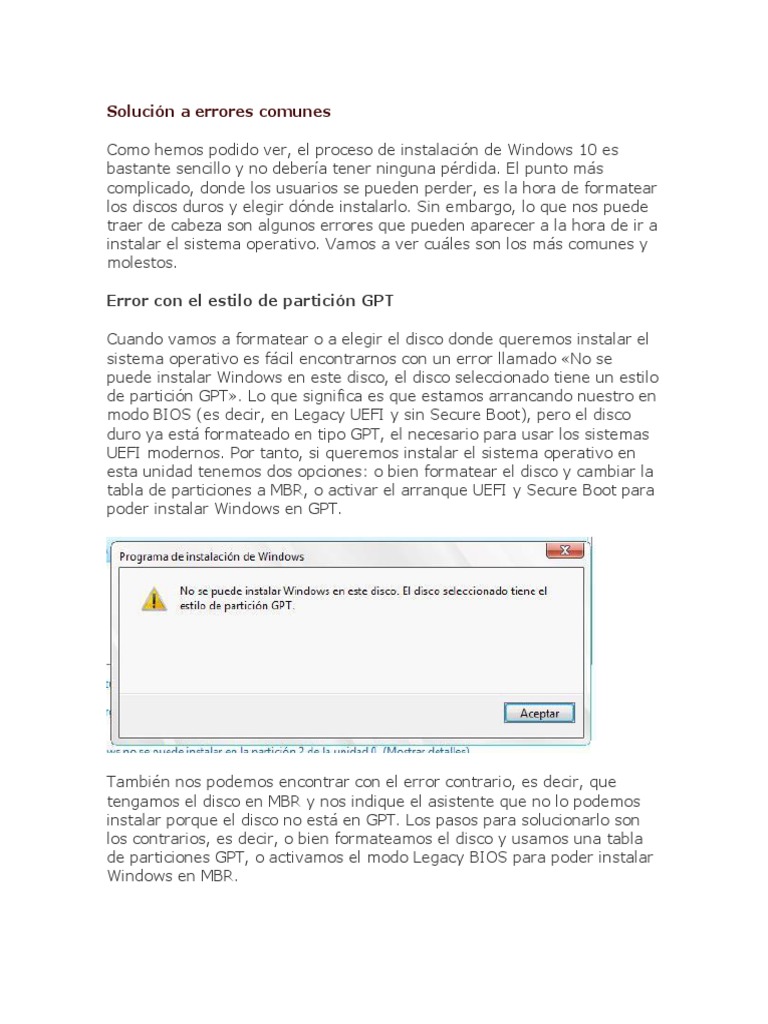 Solución A Errores Comunes Win 10 | PDF | Windows 10 | Microsoft Windows