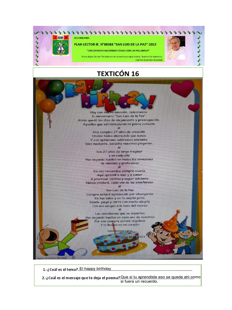 TEXTICÓN 16 Happy Birthday - Leonor Roldán Alvaradorado | PDF