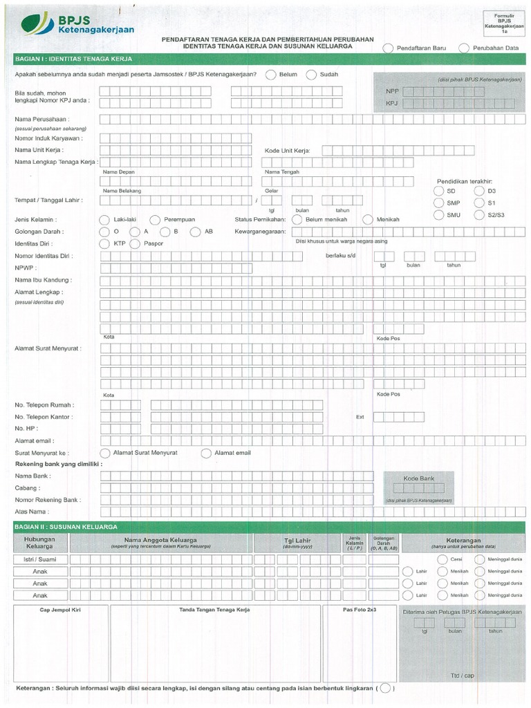 Form 1a BPJS-TK 2017 | PDF