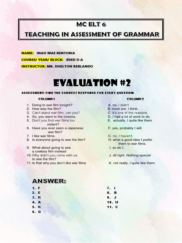 Evaluation 2 - Group 2 - Teaching & Assessment of Grammar | PDF