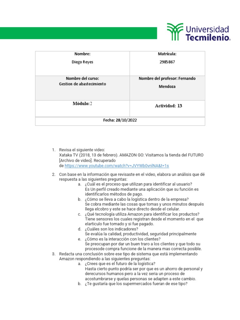 Actividad 13 Gestion Pdf Logística Informática