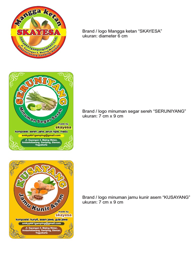 Desain Brand Produk Mangga Ketan SKAYESA, Minuman Sereh Segar ...