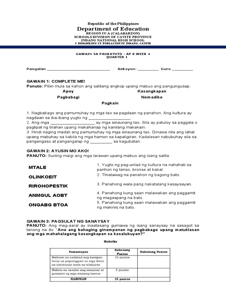 Week 4-Activity-Ap-8-Quarter-1 | PDF