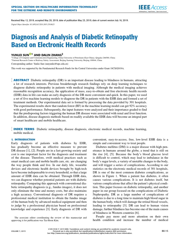 Diagnosis and Analysis of Diabetic Retinopathy Based On Electronic ...