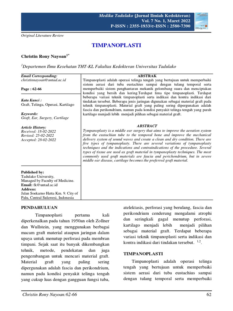 Tipe dan Teknik Timpanoplasti | PDF | Sains & Matematika
