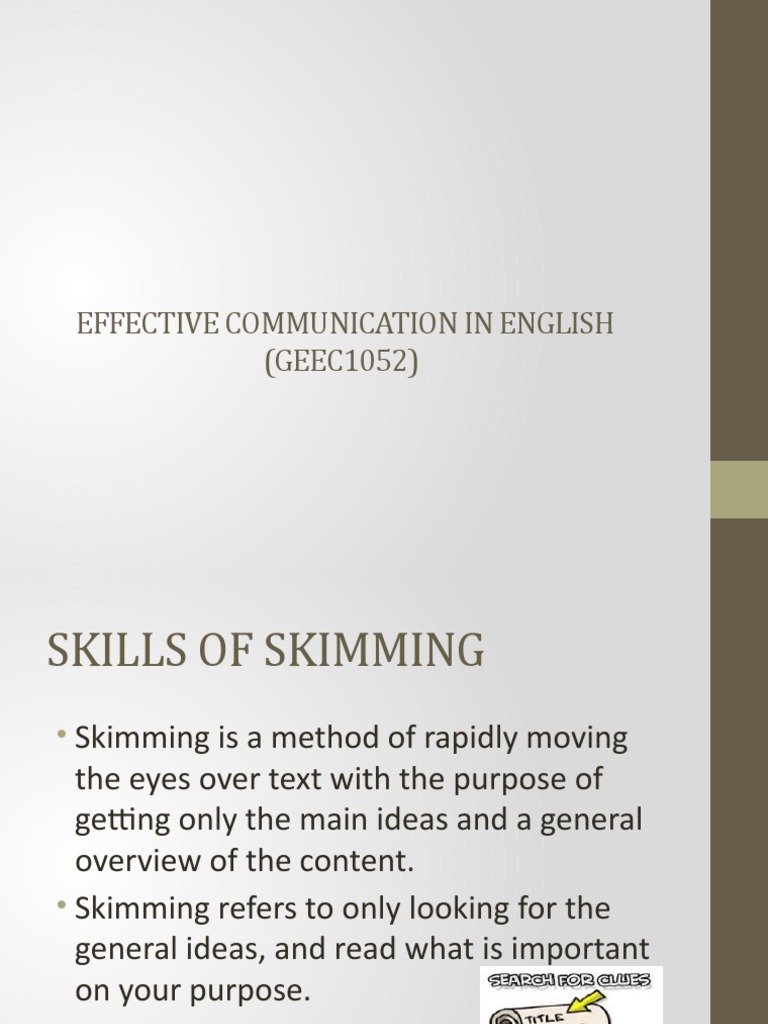 Skimming and Scanning Techniques | PDF | Speed Reading | Linguistics