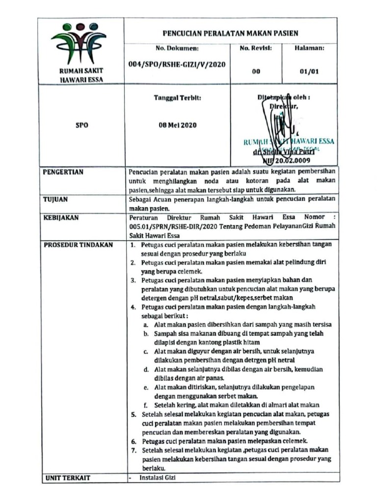 Sop Pencucian Alat Makan Pasien | PDF