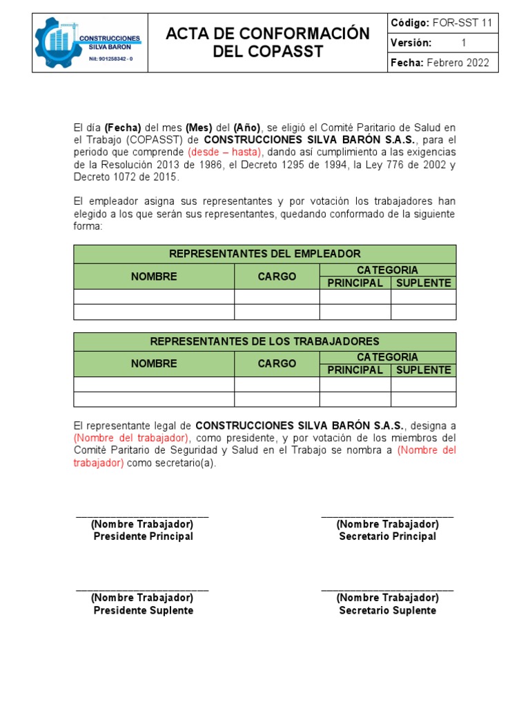 Acta de Conformación del COPASST | PDF