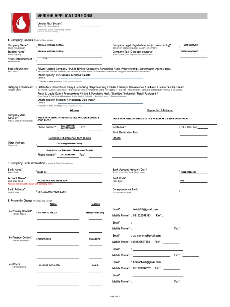 Vendor Application Form (Bas) | Download Free PDF | Companies | Economies