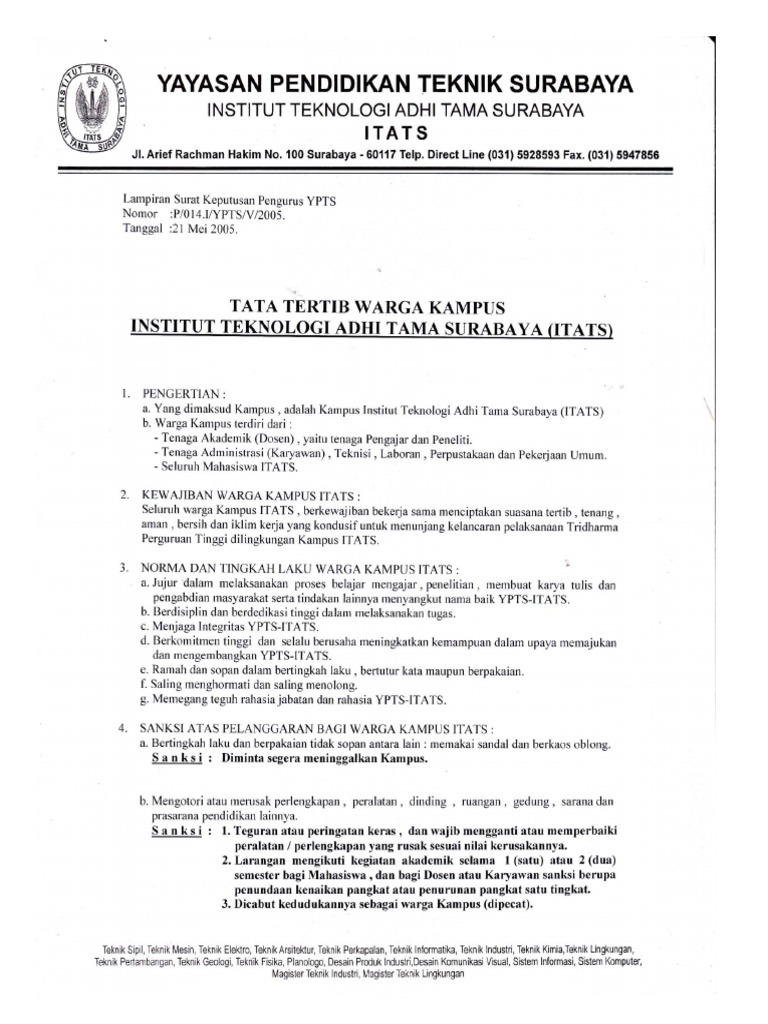 Tata Tertib Warga Kampus ITATS | PDF