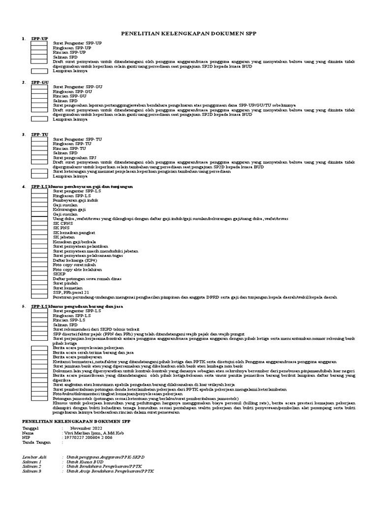 Dokumen Kelengkapan SPP | PDF