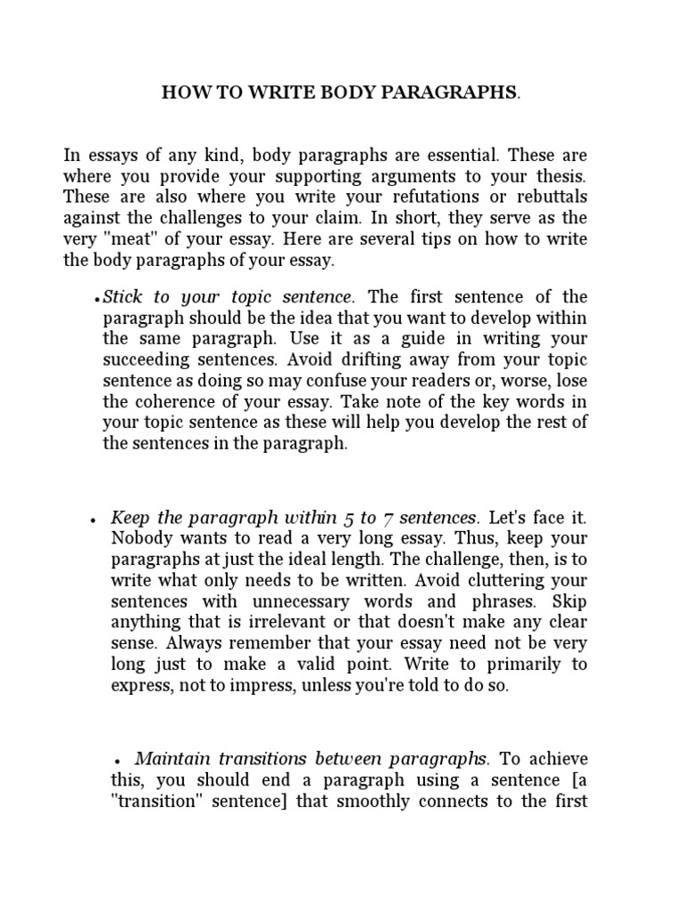 How To Write Body Paragraphs | PDF | Essays | Paragraph