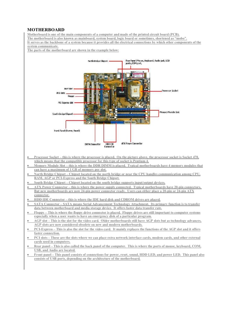 Motherboard Motherboard Is One of The Main Components of A Computer and ...