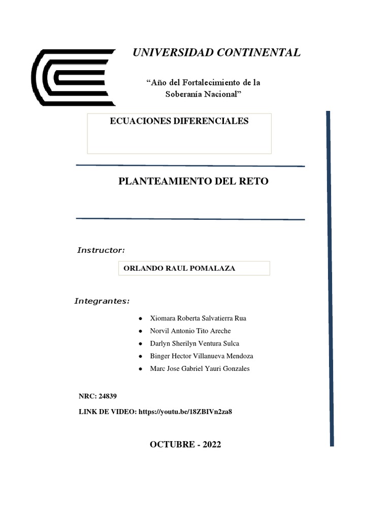 Proyecto Abr Presentación Del Modelo Matemático Vaciado de Tanques Grupo 2 | PDF | Ecuaciones ...
