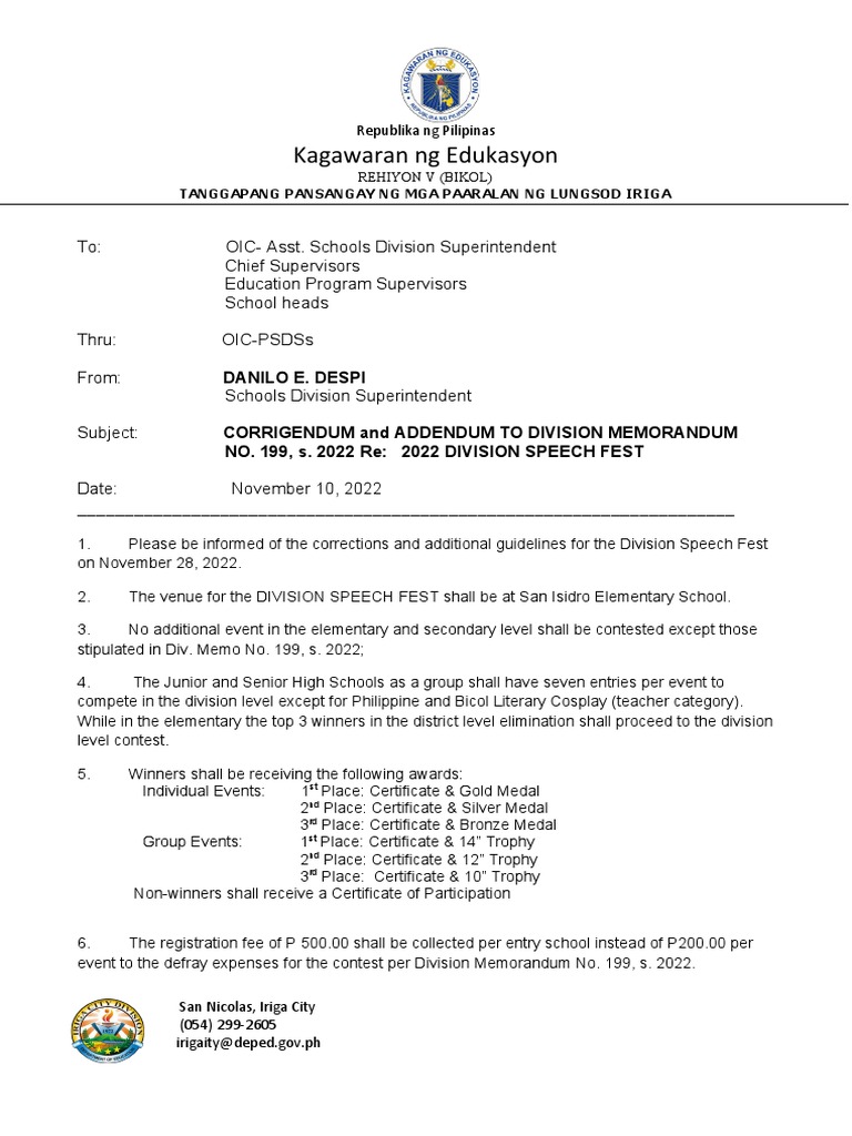 corrigendum-addendum-to-Div.-Memo-199-s.-2022 | PDF