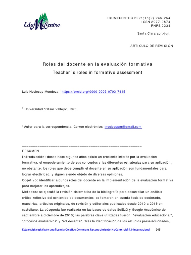 Rol Del Docente en La Ev Formativa | PDF | Evaluación | Método de enseñanza