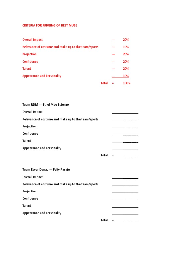 Criteria For Judging of Best Muse | PDF