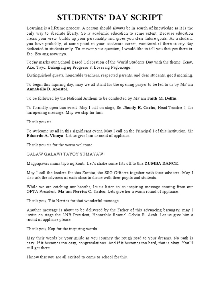 STUDENTS Day Script | PDF | Human Communication
