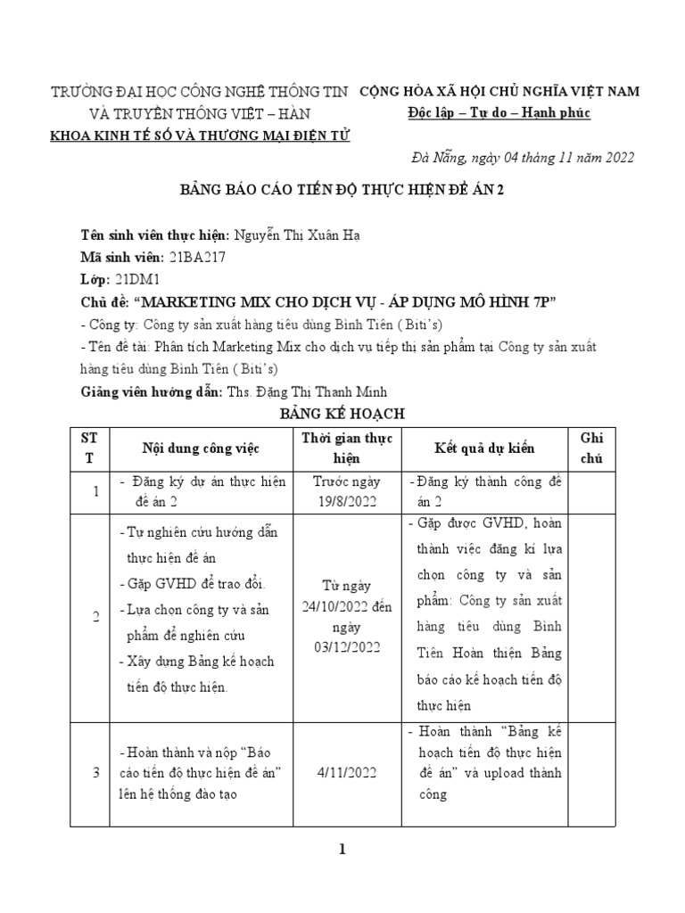 Bao Cao Tien Do de An 2 | PDF