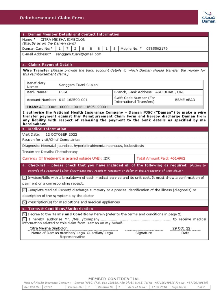 F-197 181011 Reimbursement Claim Form V1R3 | PDF