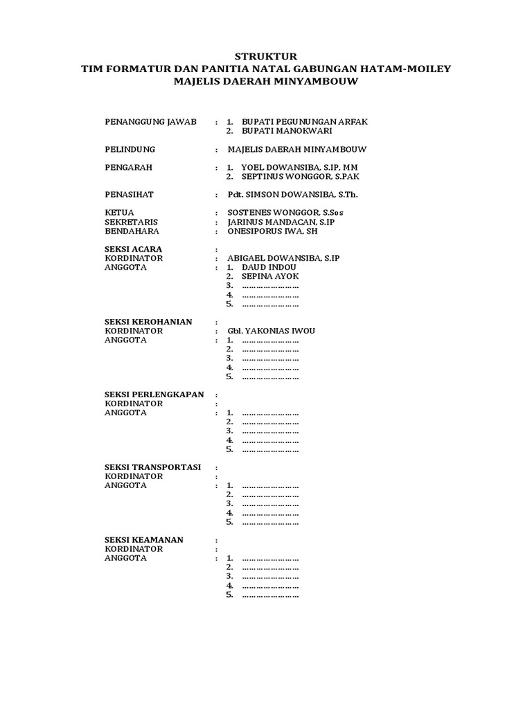 Struktur Tim Formatur & Panitia Natal 2022 | PDF