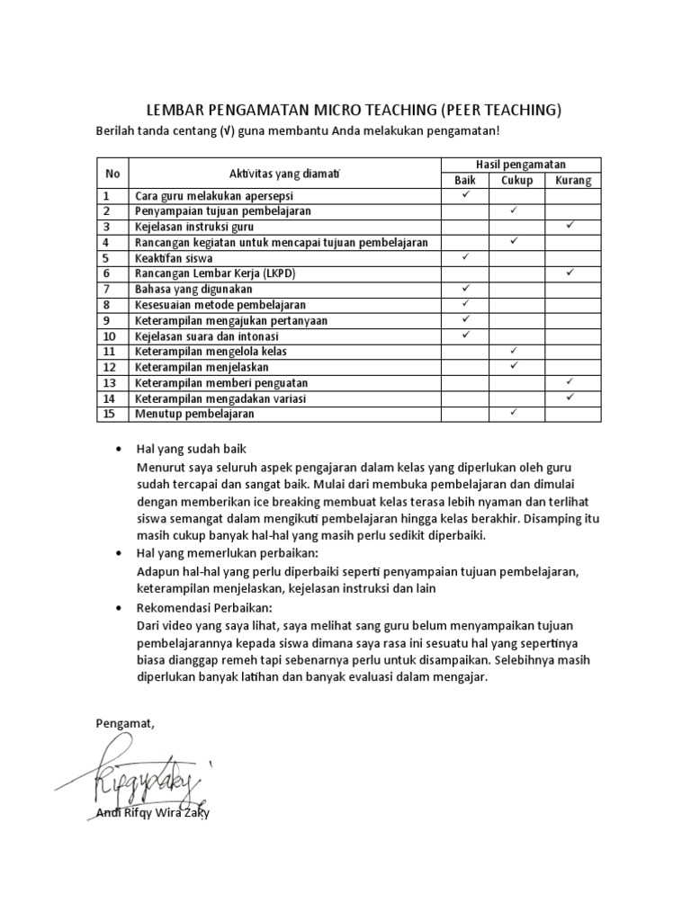 Andi Rifqy Wira Zaky - LEMBAR PENGAMATAN PEER TEACHING | PDF