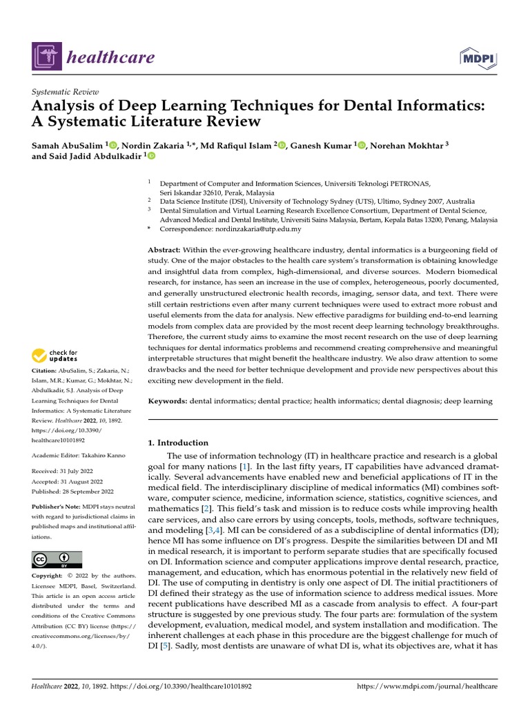 Healthcare 10 01892 | PDF | Dentistry | Machine Learning