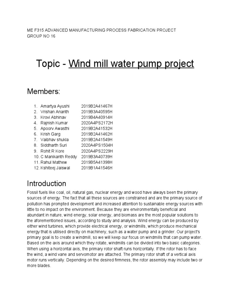 Group 16 - Design of Wind Mill Water Pump Project | Download Free PDF ... Group 16 - Design of Wind Mill Water Pump Project | Download Free PDF ...