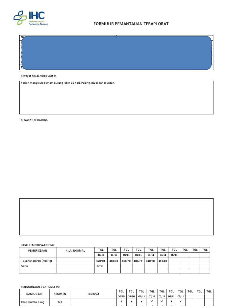 FORMULIR PEMANTAUAN TERAPI OBAt | PDF