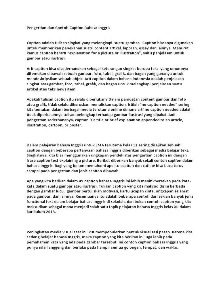 Pengertian Dan Contoh Caption Bahasa Inggris | PDF