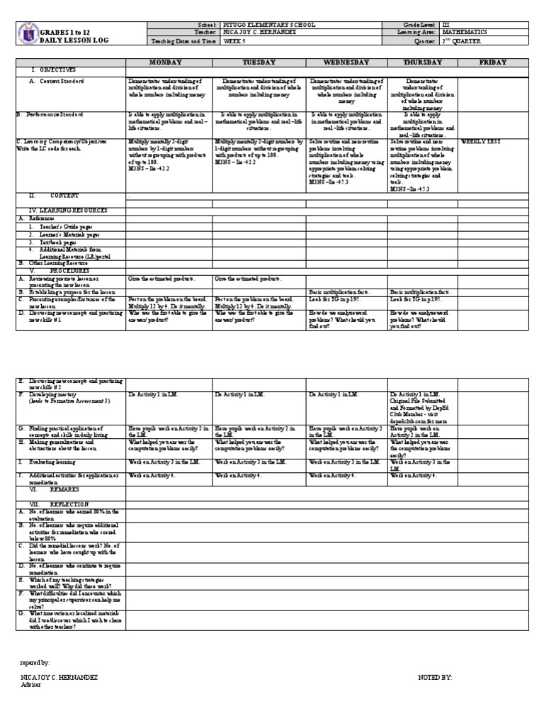 DLL Mathematics-3 Q2 W5 | PDF