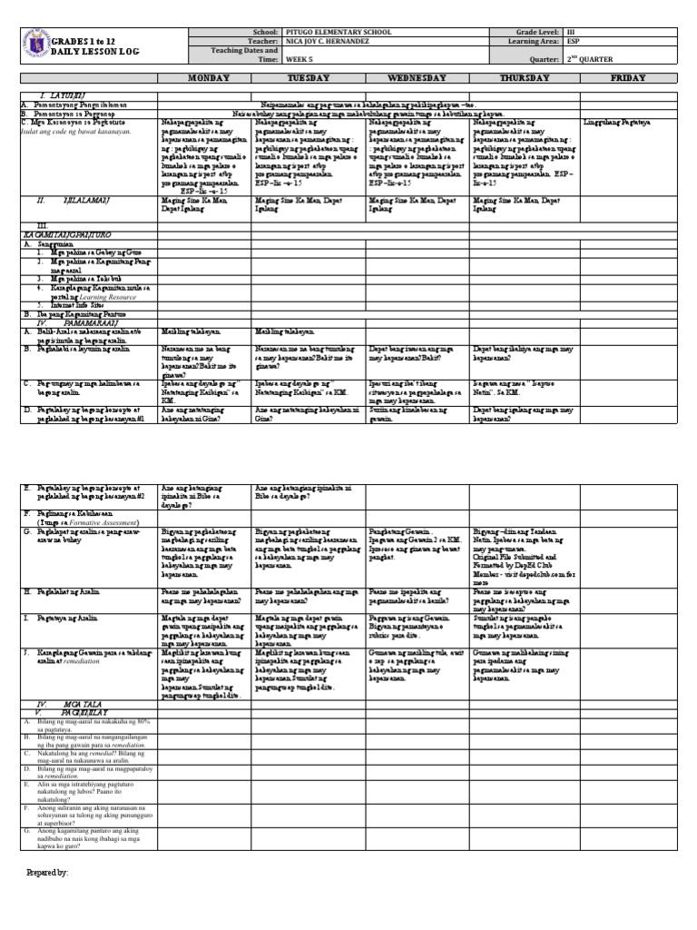 DLL Esp-3 Q2 W5 | PDF
