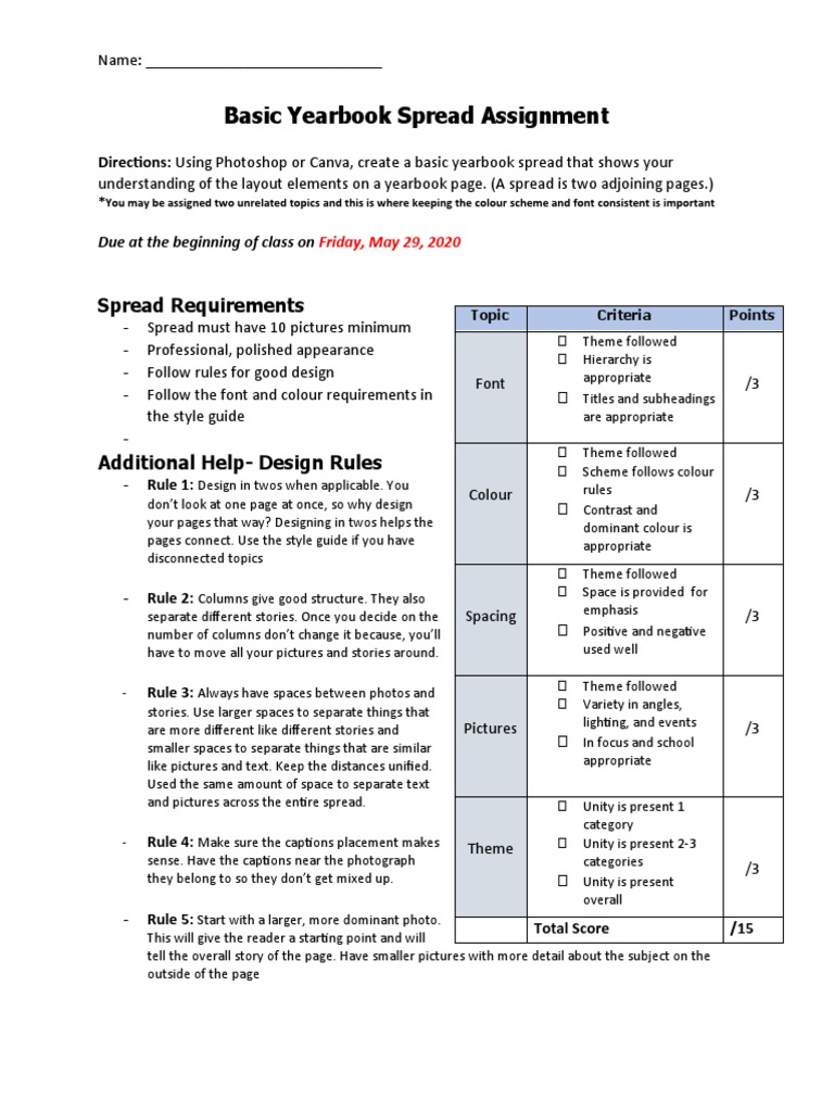 Basic Yearbook Spread Assignment - Final | PDF | Printing ...