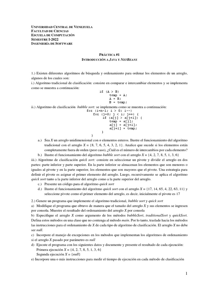 Practica 1 - Introduccion Java y NetBeans I-2022 - v1 | PDF | Algoritmos | Programa de computadora
