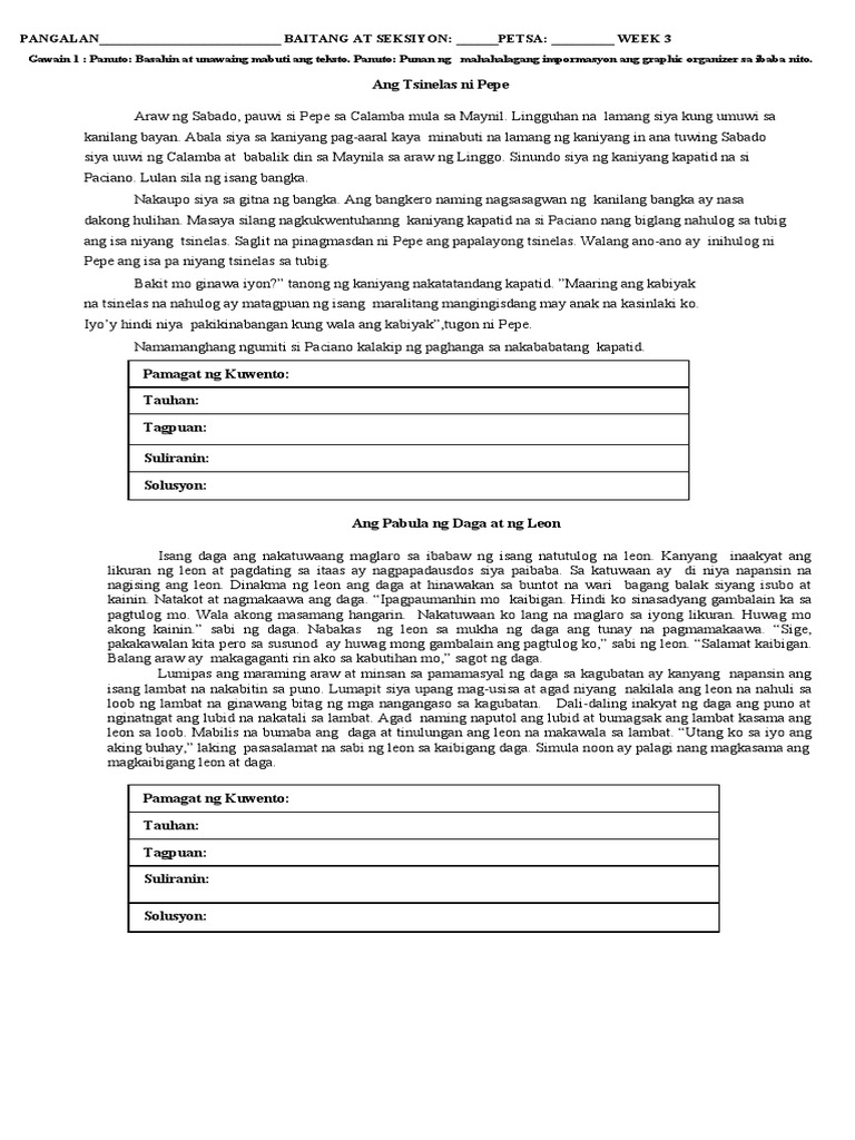 Elemento NG Kwento Worksheets | PDF