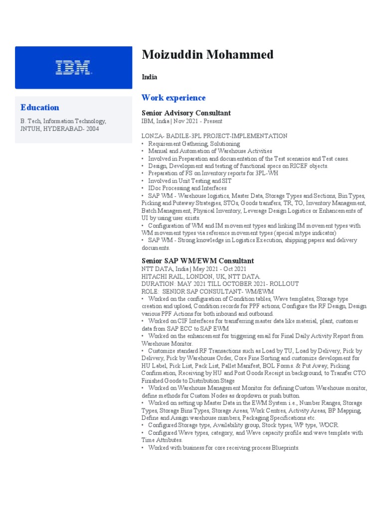 Mohammed, Moizuddin CV Updated NEW | PDF | Logistics | Warehouse