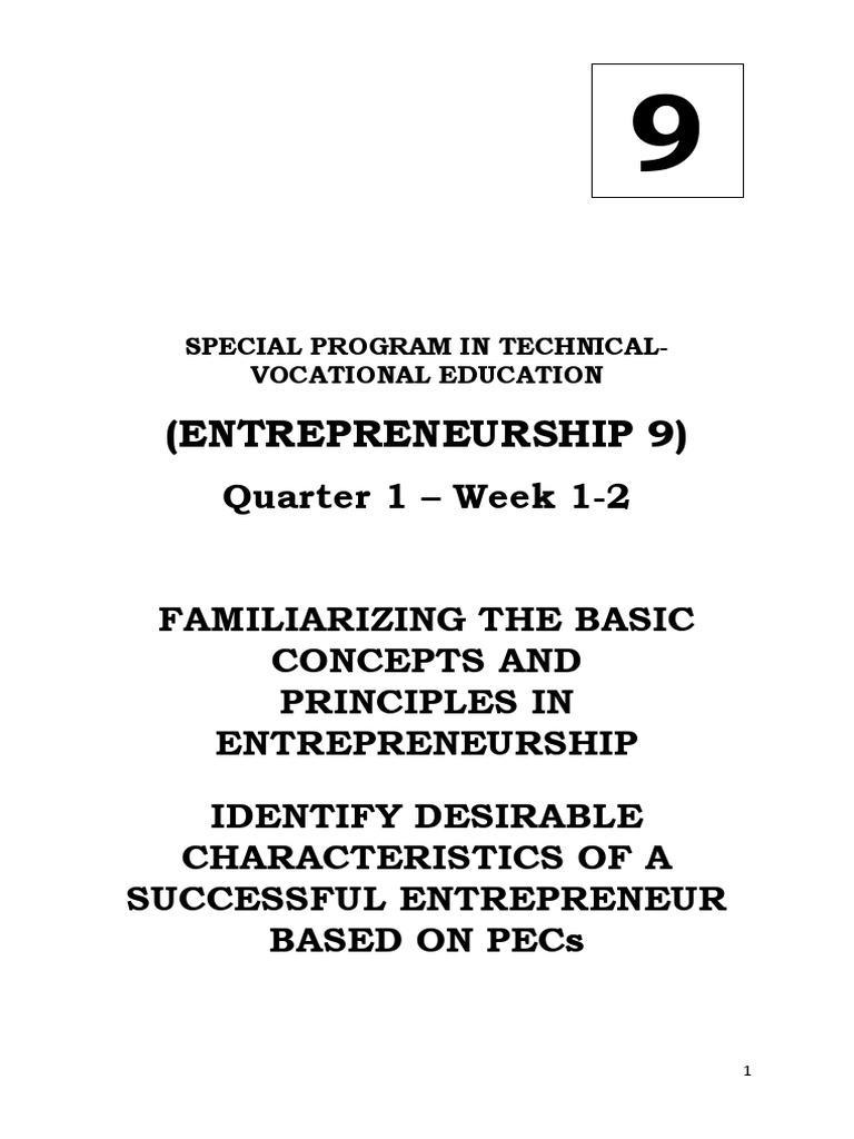 Entrep 9 Module 1 2 1ST QTR.2021 2022 | PDF | Entrepreneurship | Disciplines