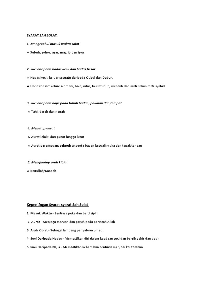 Syarat Sah Solat | PDF