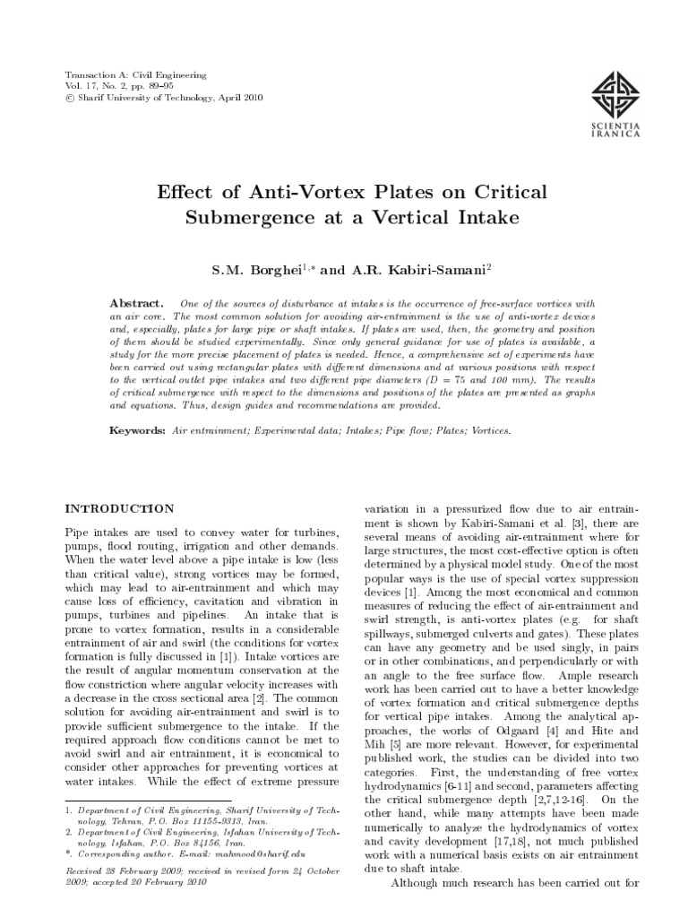 Anti-Vortex Plates for Intake Efficiency | PDF | Vortices | Reynolds Number