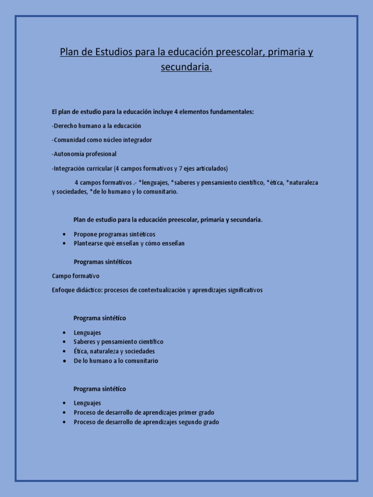 Plan de Estudios para La Educación Preescolar | PDF