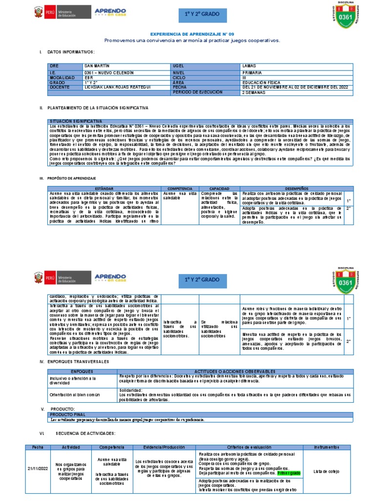 1y2° III CICLO - EXPERIENCIA DE APRENDIZAJE 9 - NOVIEMBRE | PDF | Aprendizaje