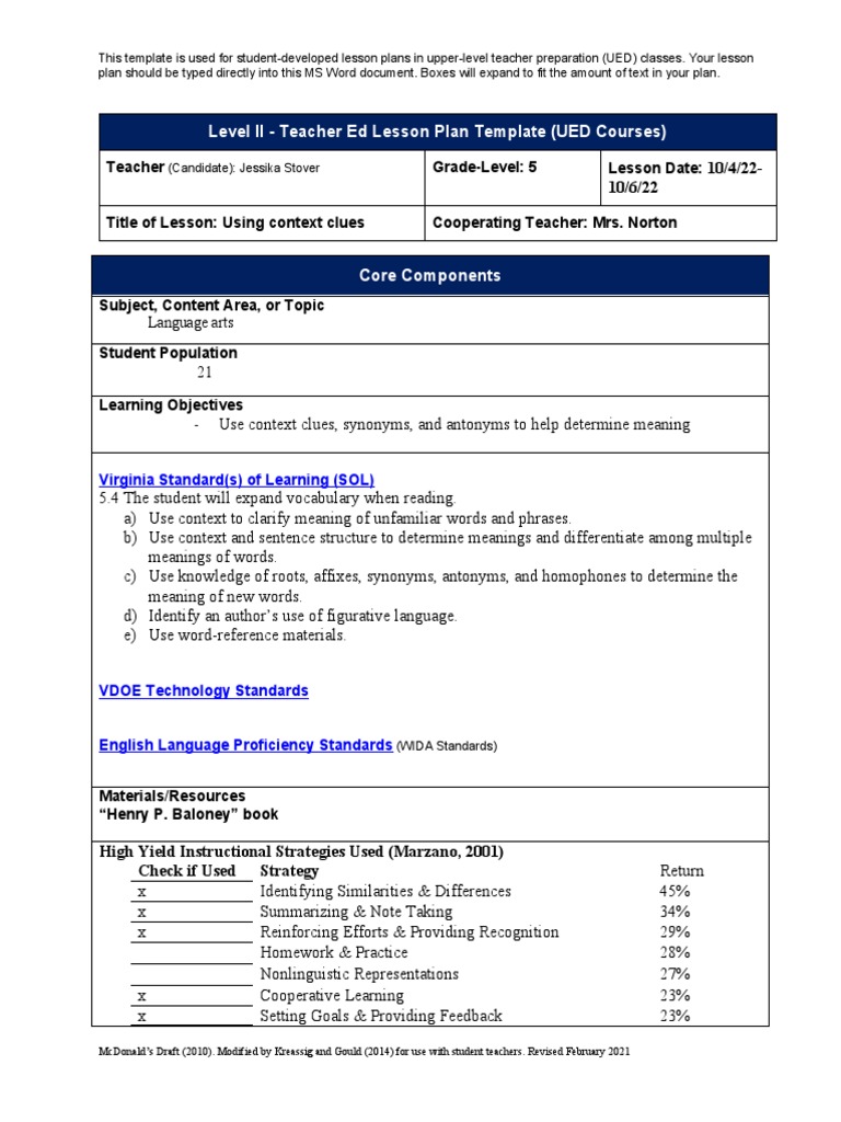 Using Context Clues Lesson Plan | PDF | Lesson Plan | Cognition