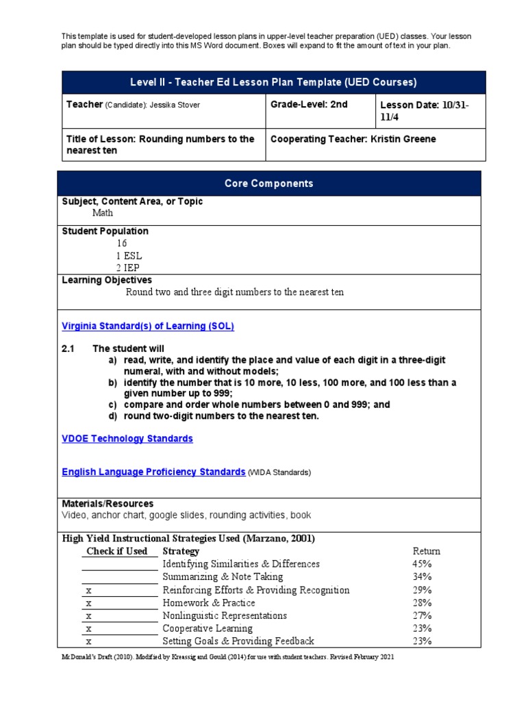 Rounding Lesson Plan Pdf Art
