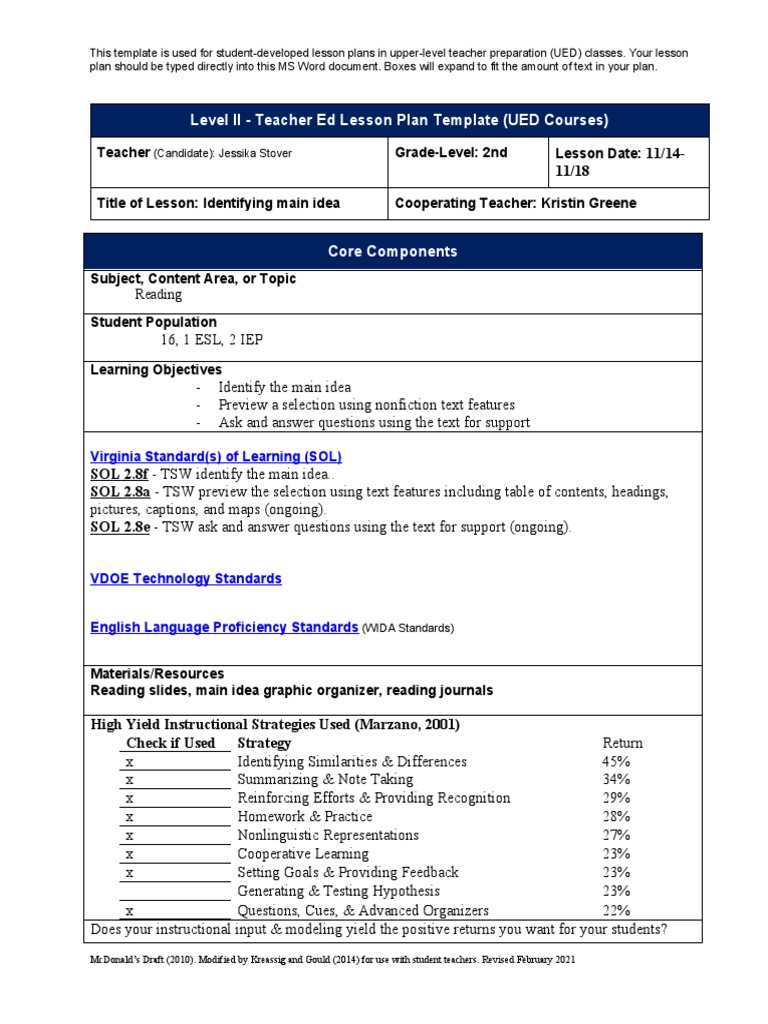 Identifying Main Idea 2nd Grade | PDF | Lesson Plan | Teachers
