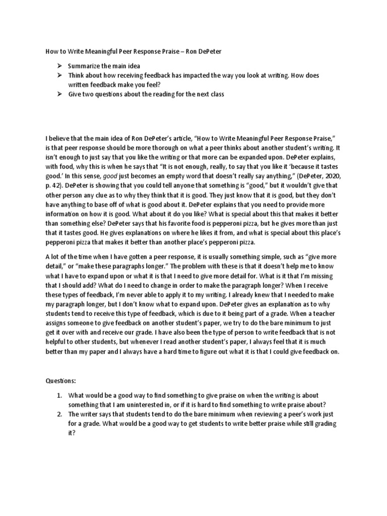 How To Write Meaningful Peer Response Praise | PDF | Self-Improvement
