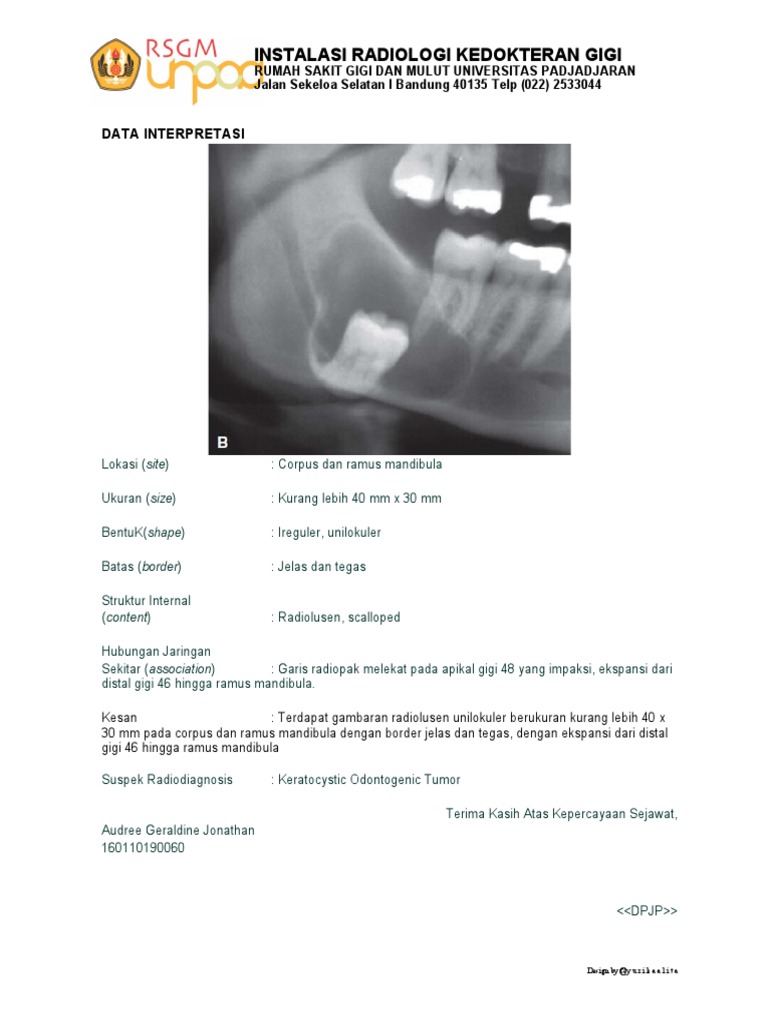 LEMBAR INTERPRETASI - Keratocystic Odontogenic Tumor | PDF