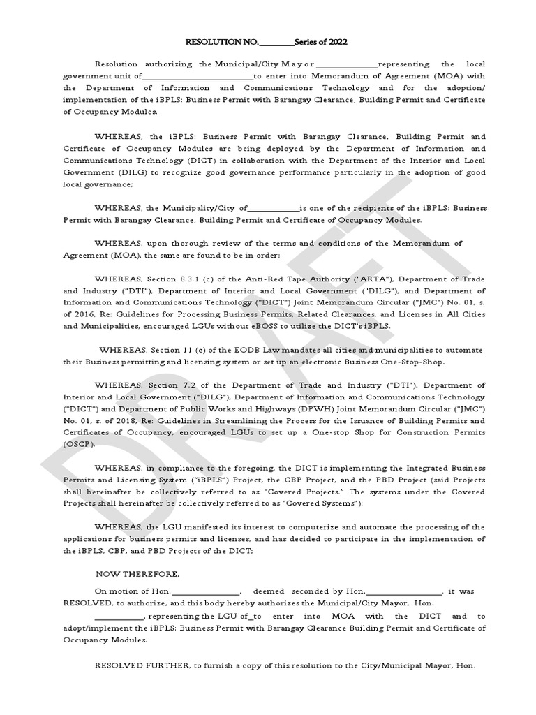 Sanggunian Resolution Template Sample BPBC BPCO | PDF