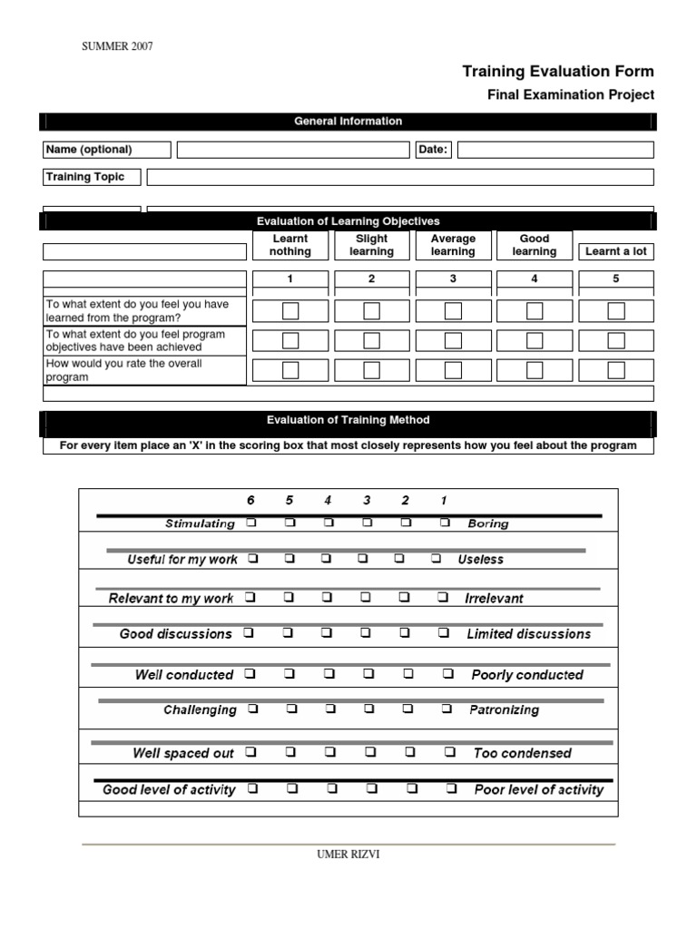 Training Evaluation Form | PDF | Career & Growth
