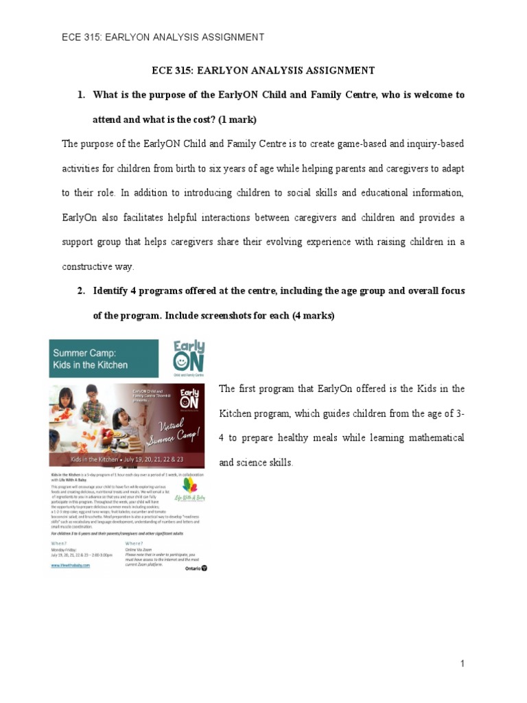 Ece 315 - Earlyon Analysis Assignment | PDF | Social Support | Caregiver